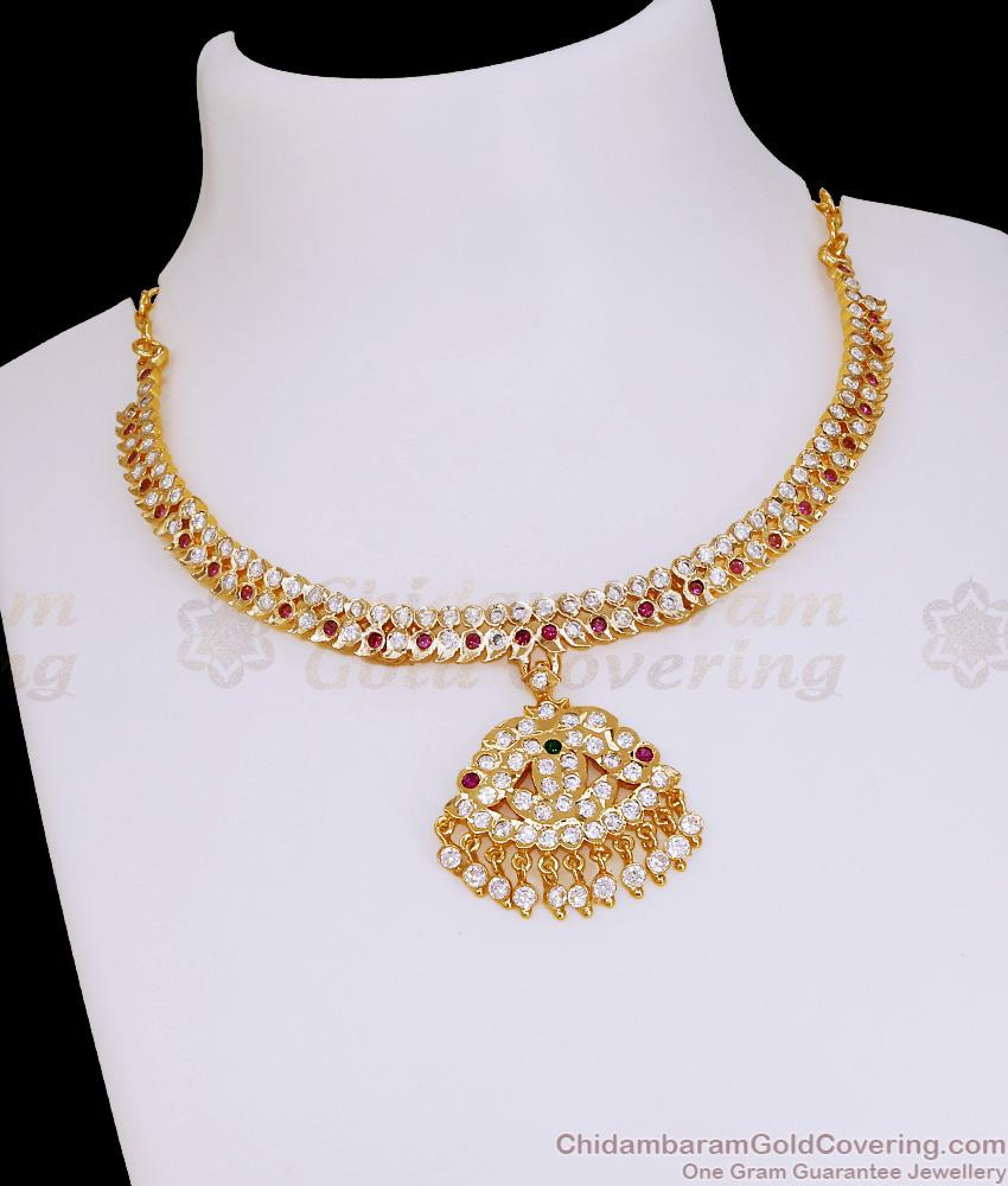 Grand Multi Color Stone Mango Design Impon Choker Necklace For Wedding ...