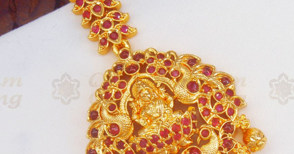 Gold Plated Short Nethichutti Lakshmi Design Ruby Stone NCHT289