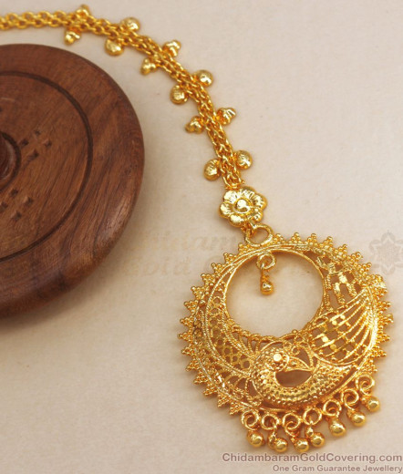 One Gram Gold Maang Tikka Floral Pattern Bridal Jewelry NCHT323
