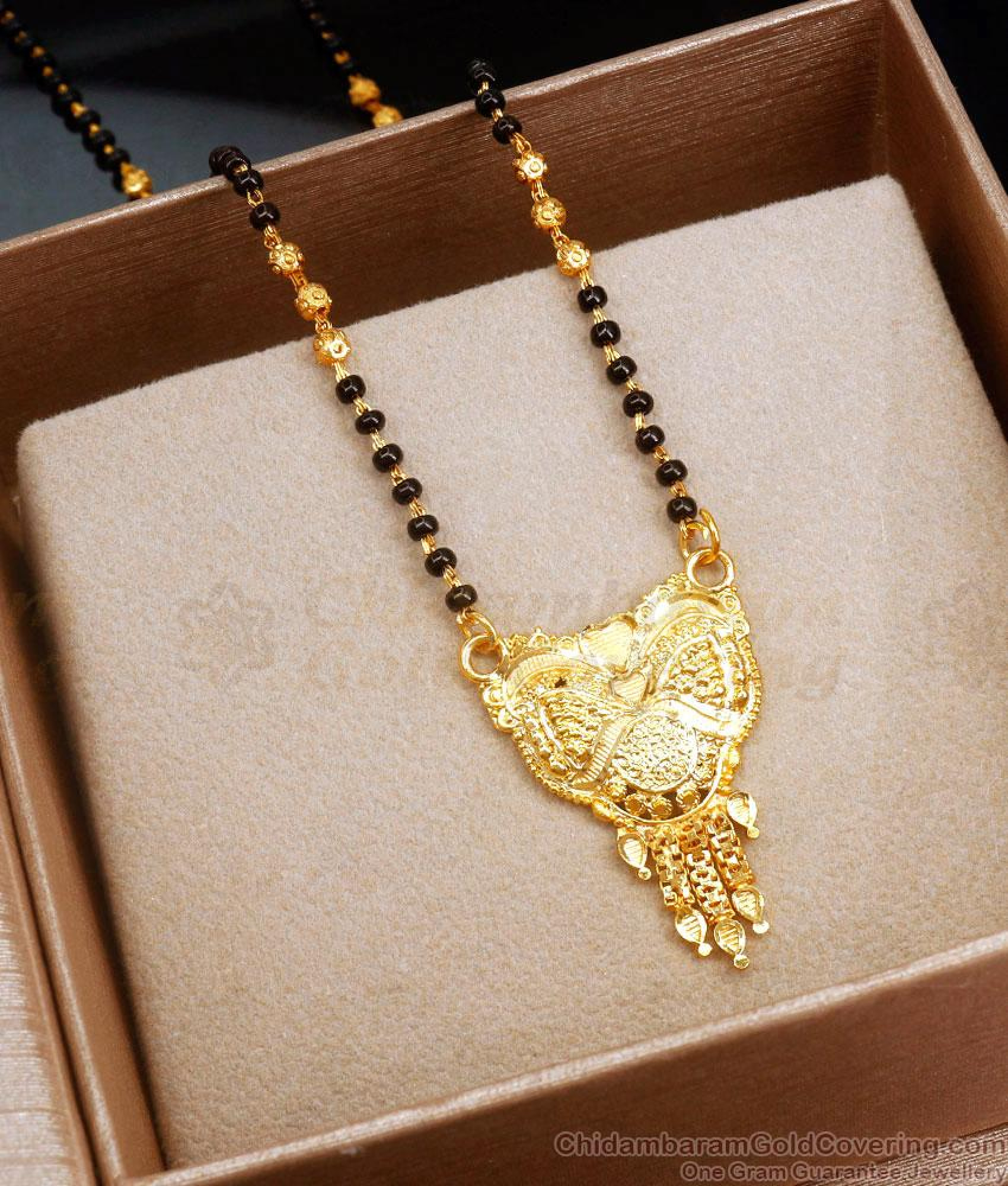 Stylish 1 Gram Gold Pendnant Chain Black Beaded Mangalsutra Collections ...