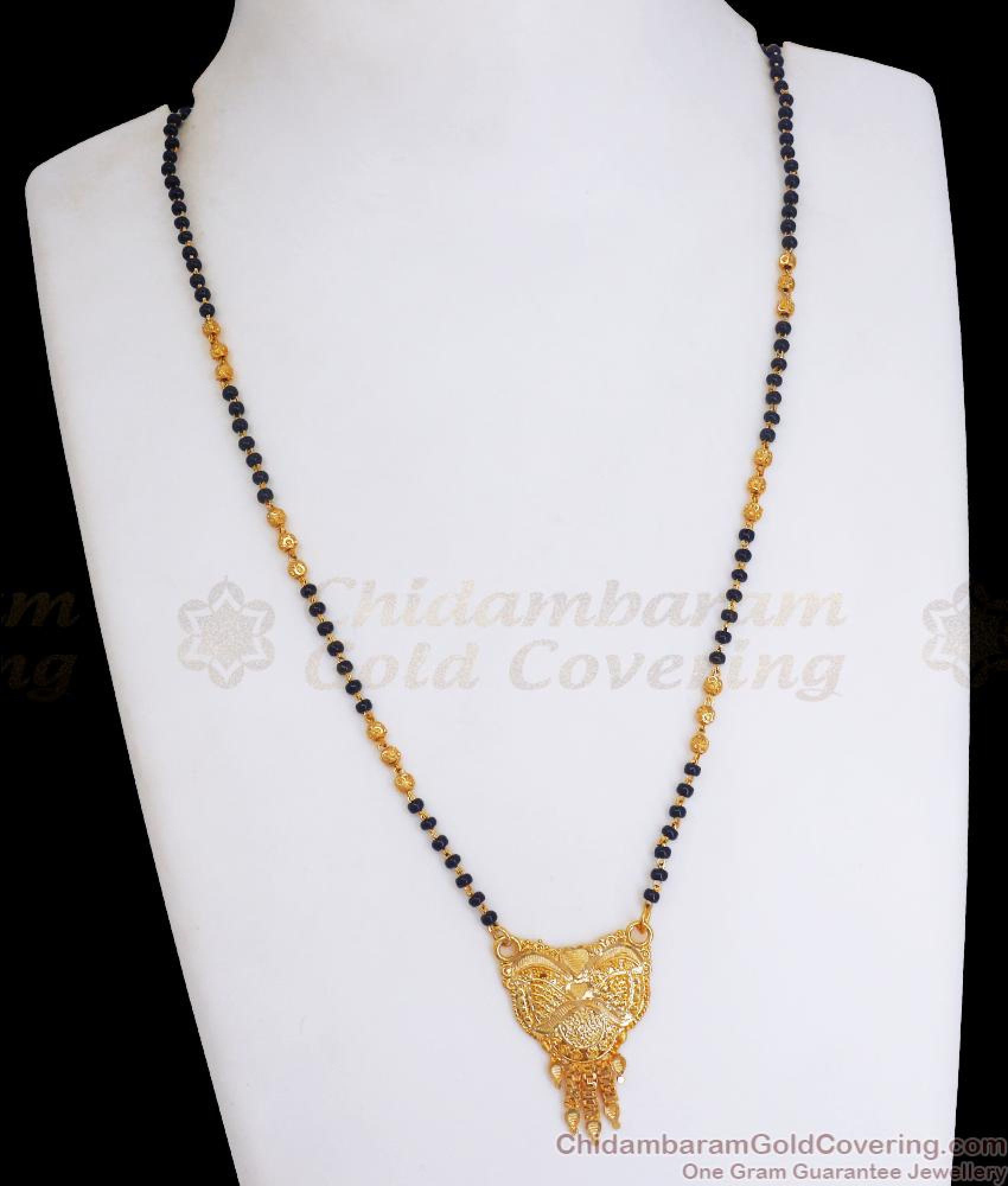 Stylish 1 Gram Gold Pendnant Chain Black Beaded Mangalsutra Collections ...