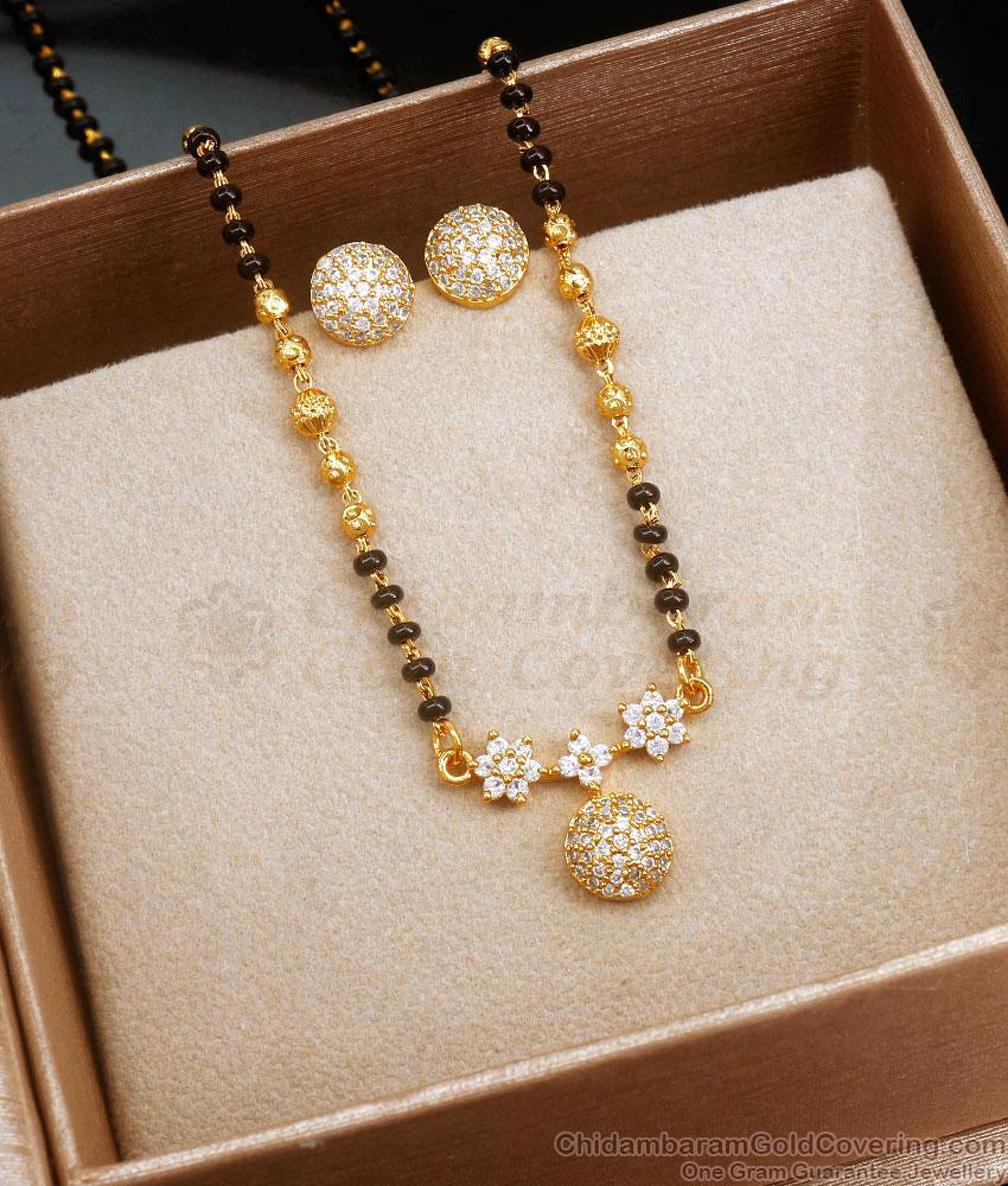 Beautiful White Cz Stone 1 Gram Gold Mangalsutra Earrings Combo Shop ...