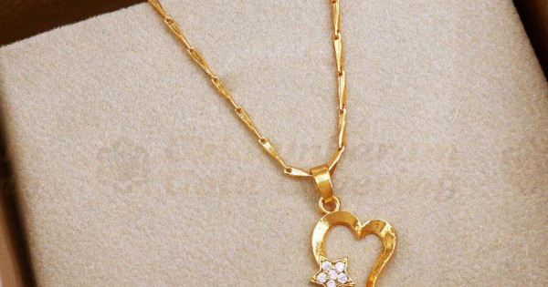Valentine Special Gold Pendant Chain Heart White Stone Designs SMDR2095