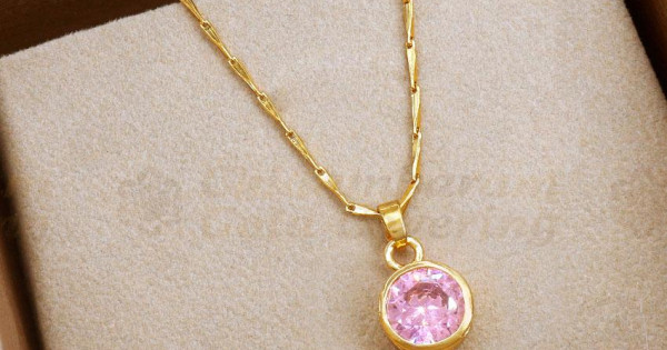 Sparkling Pink Stone Gold Plated Pendant Chain Regular Wear Designs ...