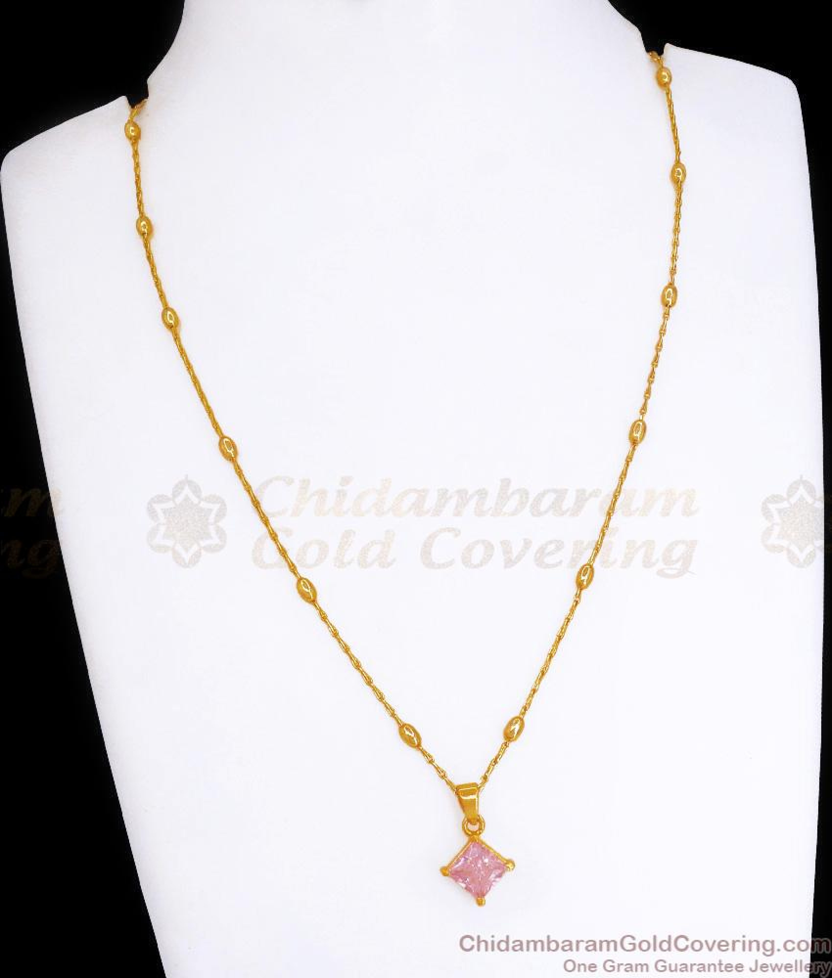 Stylish Pink Diamond Stone 1 Gram Gold Pendant Chain Collections SMDR2112