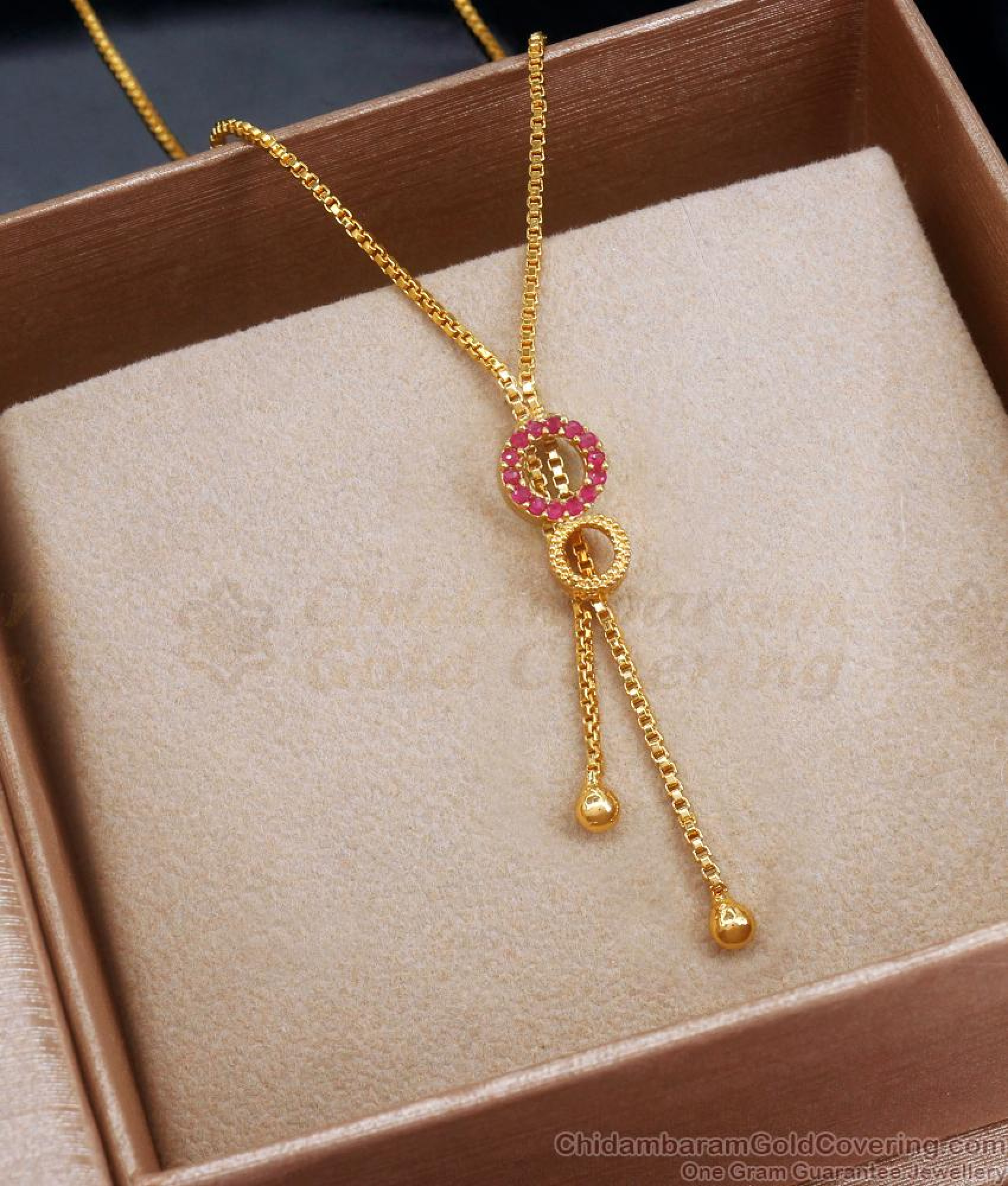 22k Gold Ruby Stone Pendant Chain For Office And College Wear SMDR2158