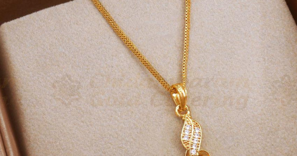 Pure Gold Tone Small Pendant Chain White STone Designs SMDR2163