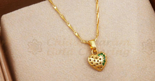 Heart Design Gold Pendant Chain With Emerald Stone SMDR2173