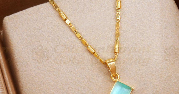 Rare Aqua Blue Stone Pendant Gold Chains Collections SMDR2180