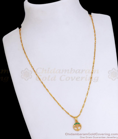 Simple Design 1 Gram Gold Pendant Chain White Stone Ball Design SMDR2340