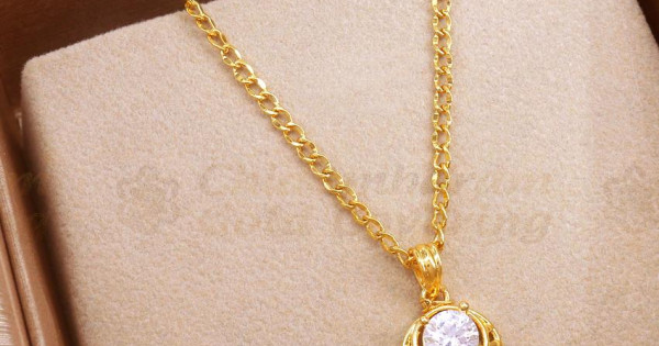 Small Single White Stone Pendant Gold Chain Designs SMDR2192