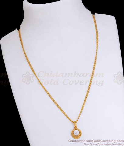 Simple Design 1 Gram Gold Pendant Chain White Stone Ball Design SMDR2340