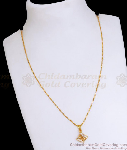 College And Office Wear White Stone Gold Pendant Chain Designs SMDR2090