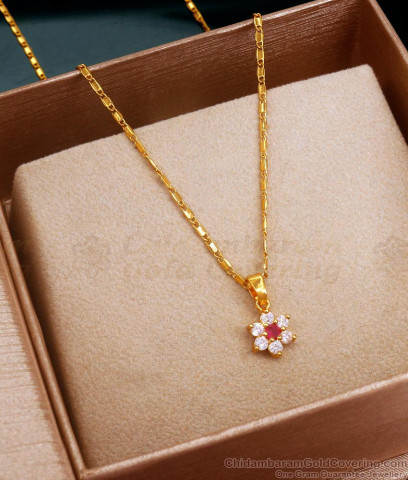 Stylish Pink Stone Gold Plated Small Pendant Chain Oval Designs SMDR2098