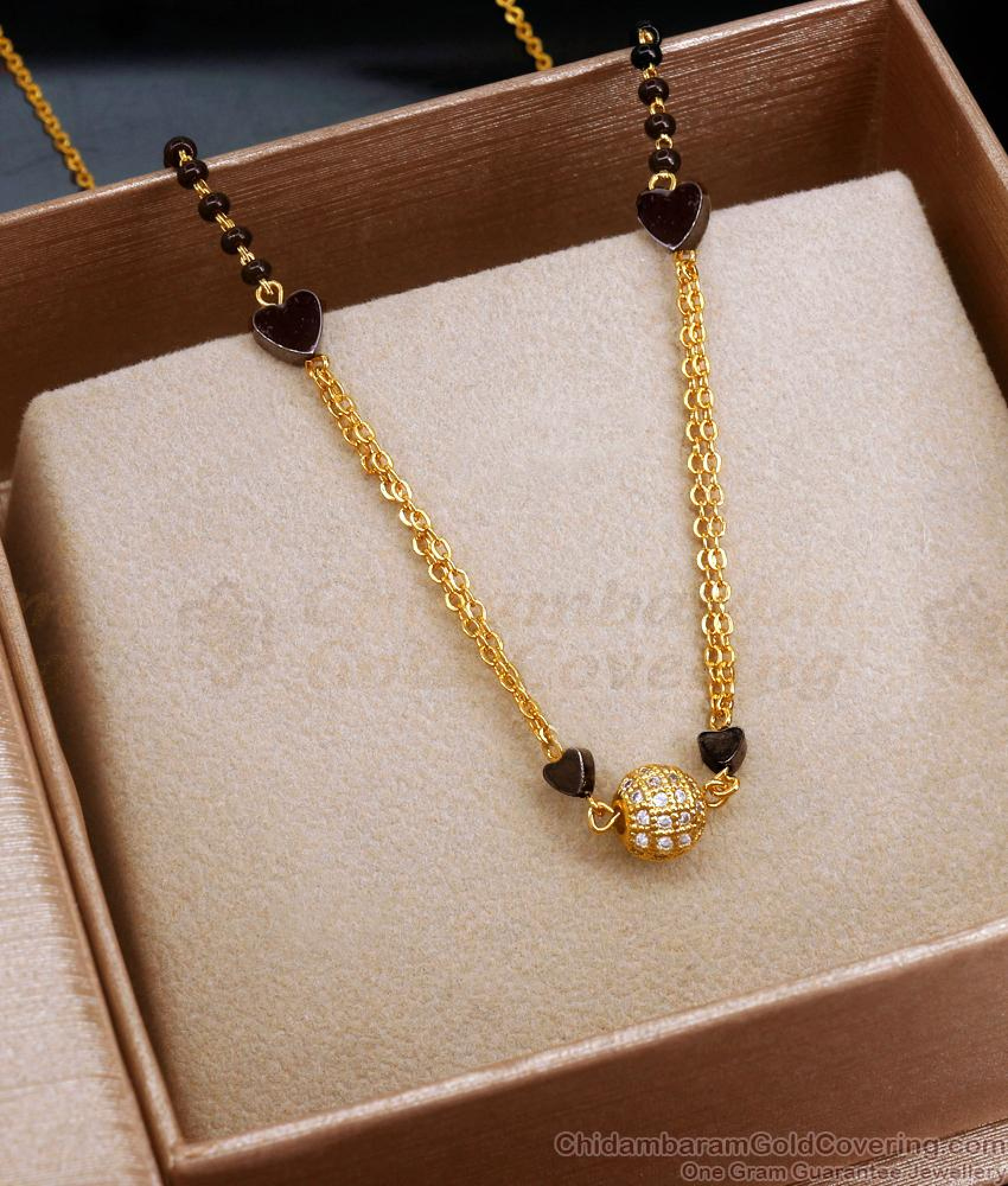 Light Weight Black Beaded Gold Mangalsutra Heart Design SMDR2232
