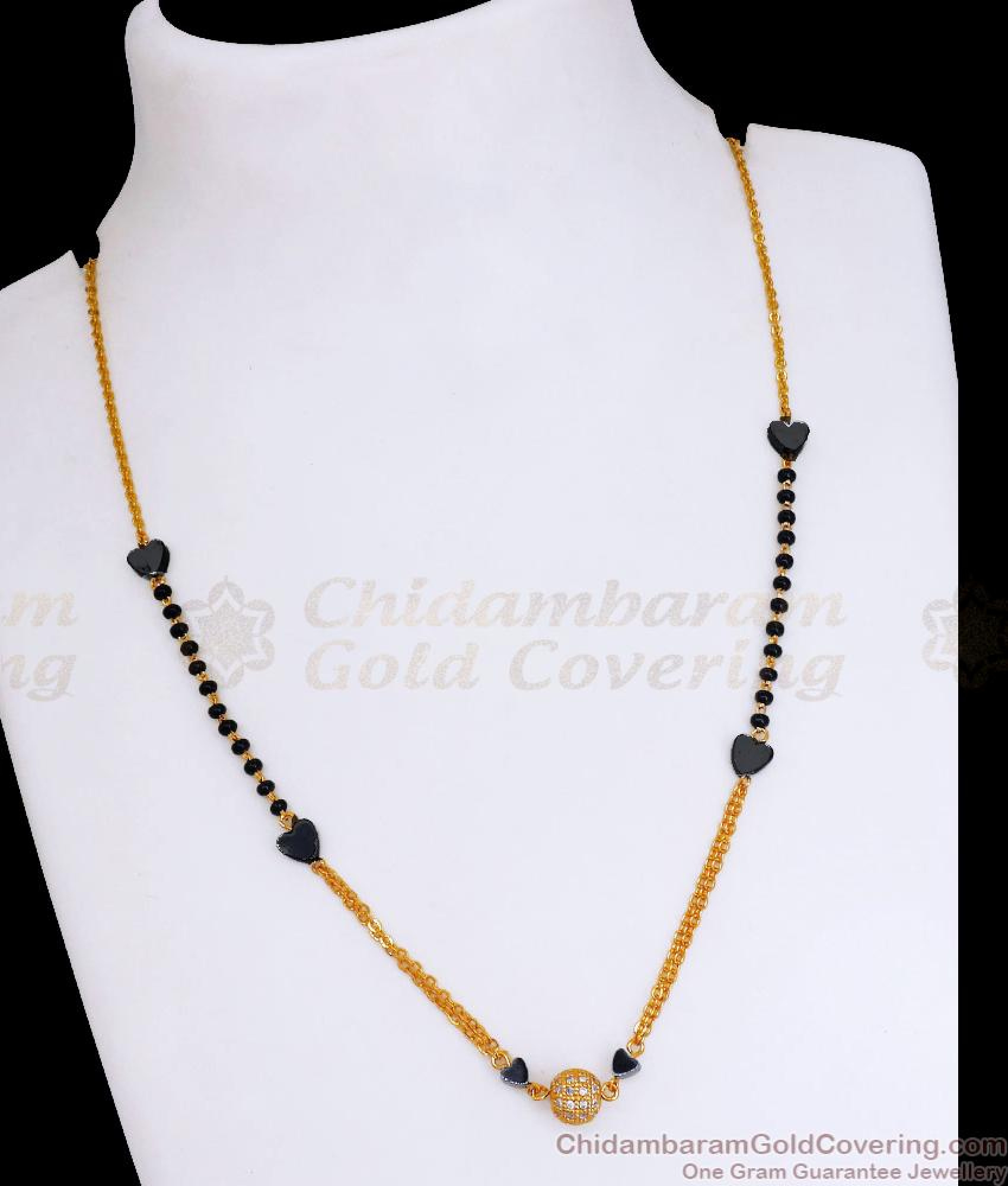 Light Weight Black Beaded Gold Mangalsutra Heart Design SMDR2232