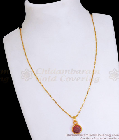 Stylish Pink Stone Gold Plated Small Pendant Chain Oval Designs SMDR2098