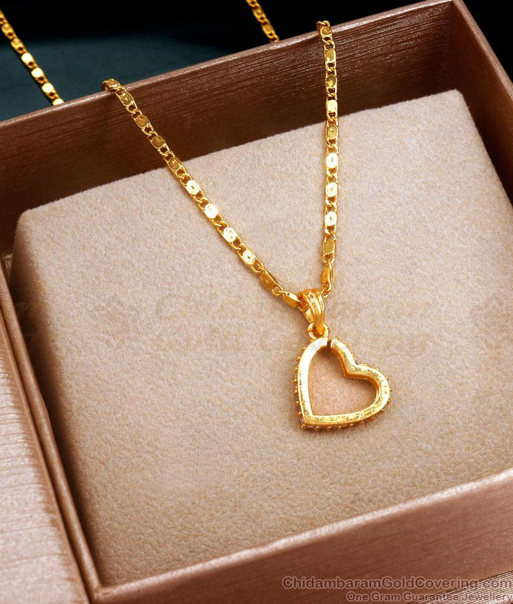 Heart Shaped 1 Gram Gold Pendant White Stone Design SMDR2240