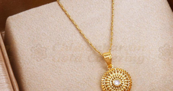 Small Round Pendant White Stone Design With Chain SMDR2254