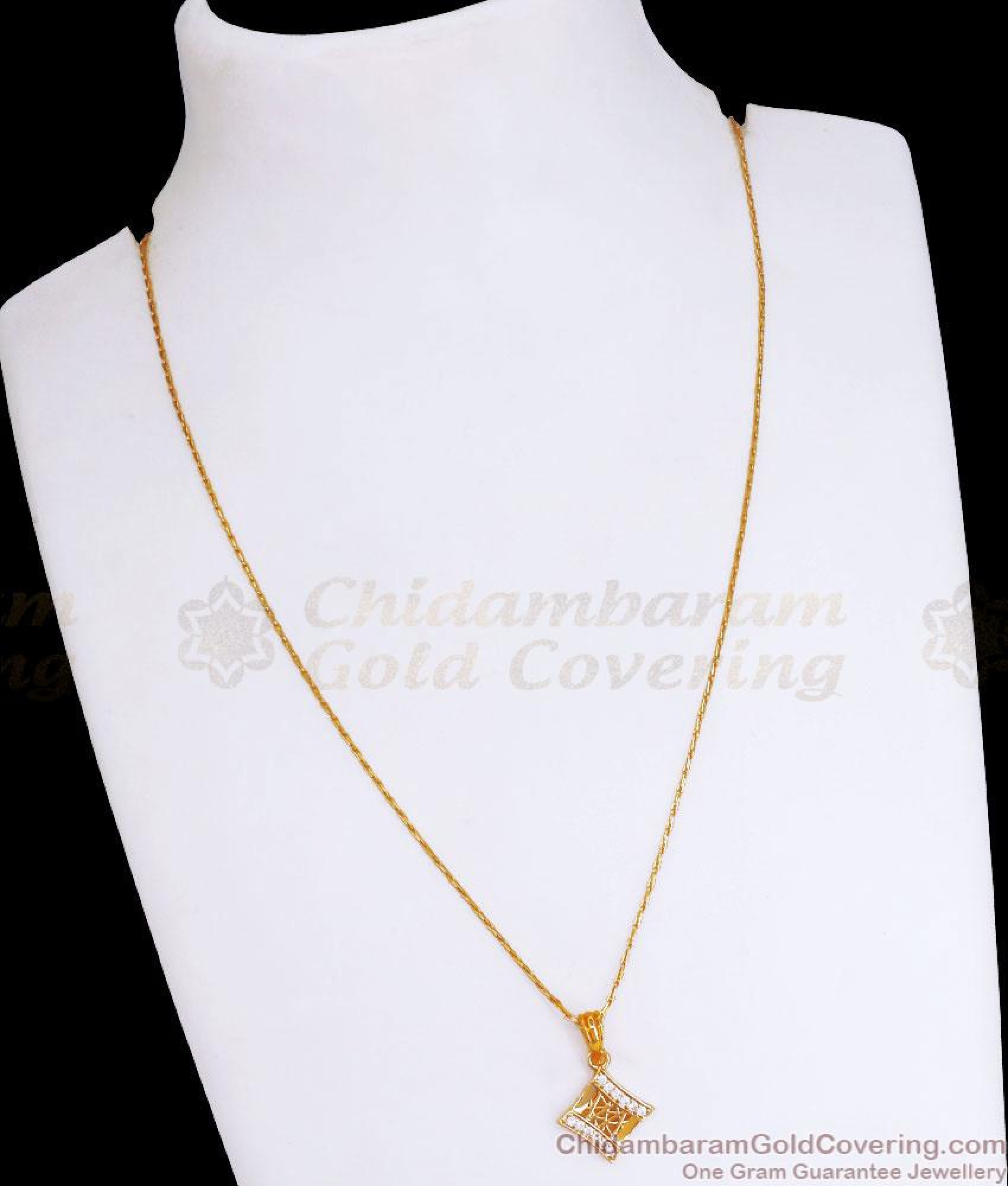 24K Gold Micro Plated White Stone Pendant Chain SMDR2257