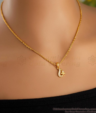 Stylish Pink Stone Gold Plated Small Pendant Chain Oval Designs SMDR2098