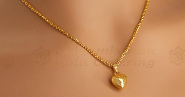 22K Gold Tone Heart Shaped Pendant Chain Without Stones SMDR2339