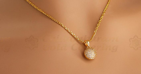 Simple Design 1 Gram Gold Pendant Chain White Stone Ball Design SMDR2340