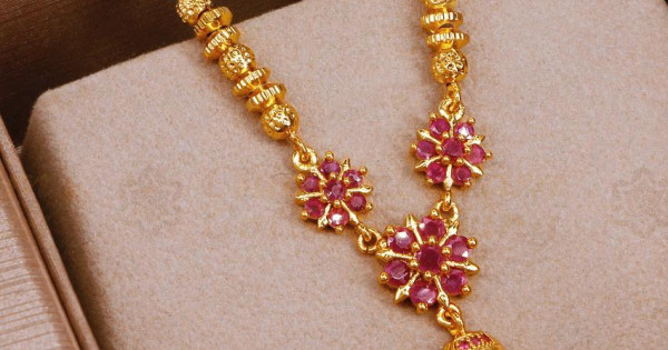 Ruby Stone Flower Design Gold Necklace Design For Weddings SMDR2361