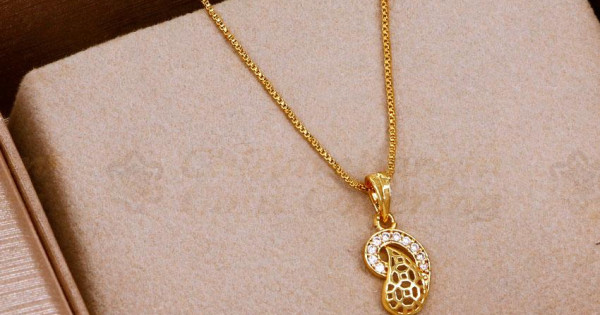 Light Weight Thin Gold Chain Mango Pendant With Stones SMDR2382