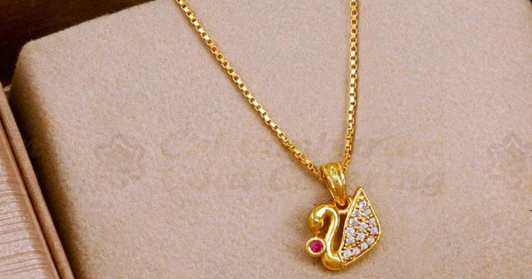 One Gram Gold Small Swan Locket Chain With Stone SMDR2405