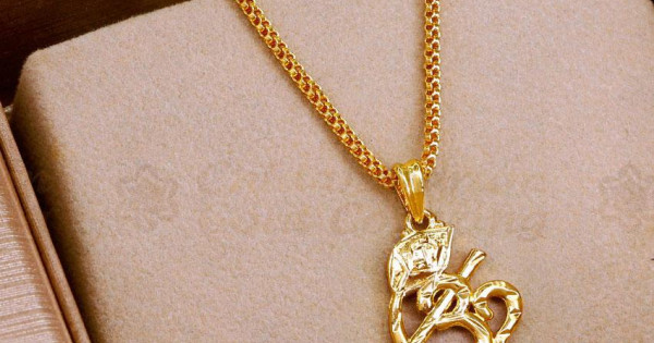 Traditional Plain Om Symbol Gold Plated Pendant Chain SMDR2413