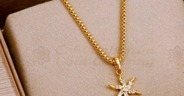 Real Gold Design Star Pendant White Stone Design With Chain SMDR2414