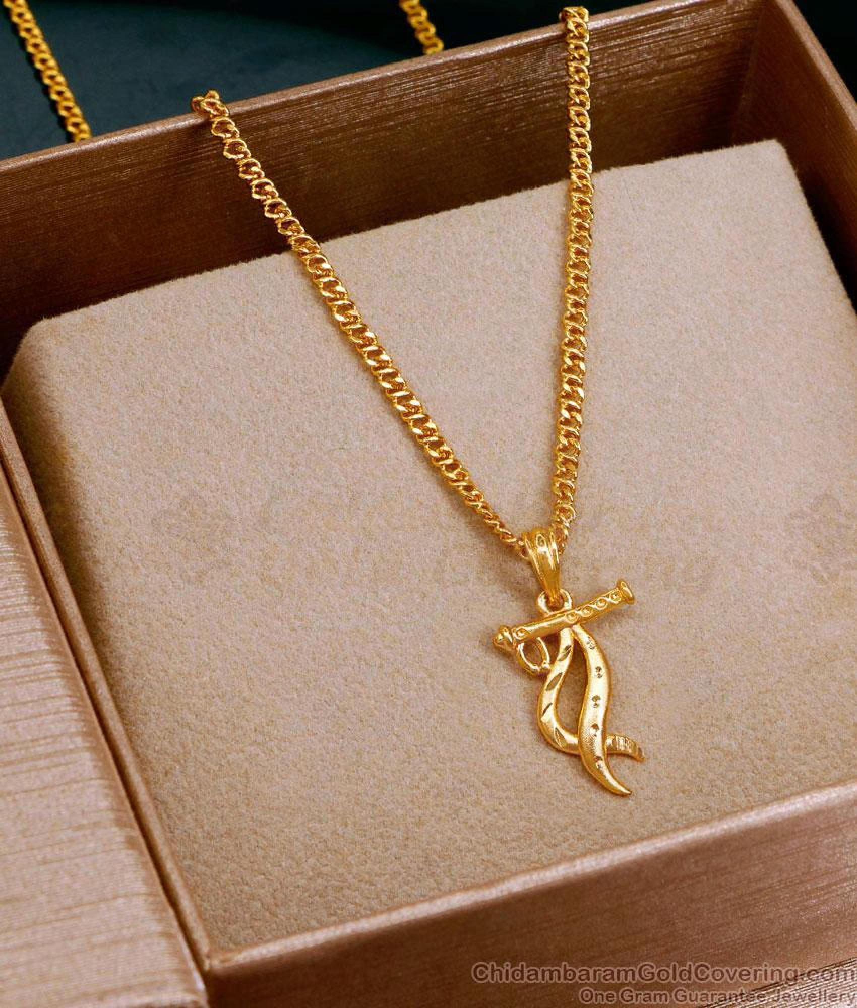 Lord Krishna Flute Gold Pendant Chain Unisex Collection SMDR2429