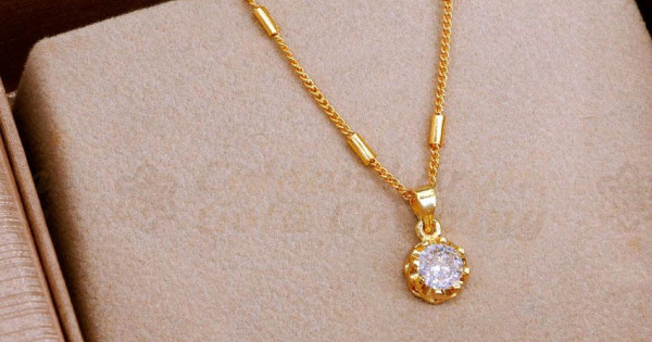 Small White Stone Gold Pendant Chain Daily Wear Collections SMDR2450