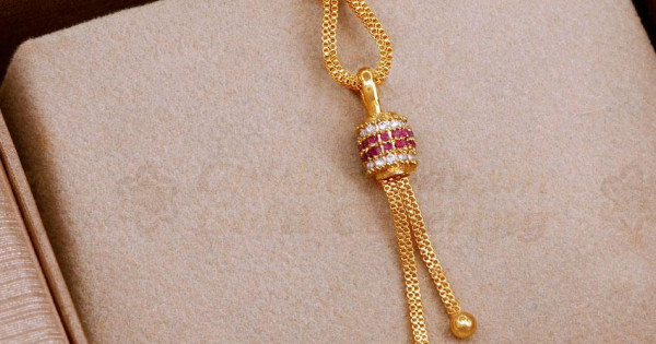 Pure Gold Tone Short Pendant Chain Designs For Daily Use SMDR2477