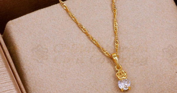 Light Weight Gold Plated Chain With Ad Stone Pendant For Girls SMDR2522