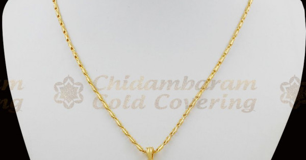 Solitaire Diamond Attractive Gold Finish Pendant Pattern Short Chain ...