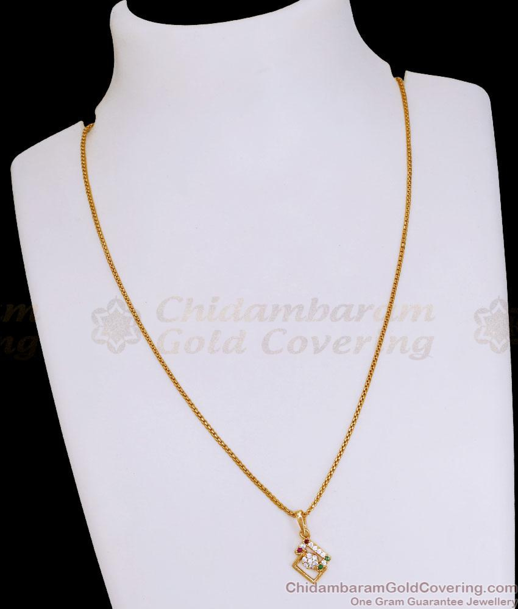 Simple Gold Design Ad Stone Small Pendant Chain For Everyday Use SMDR2744
