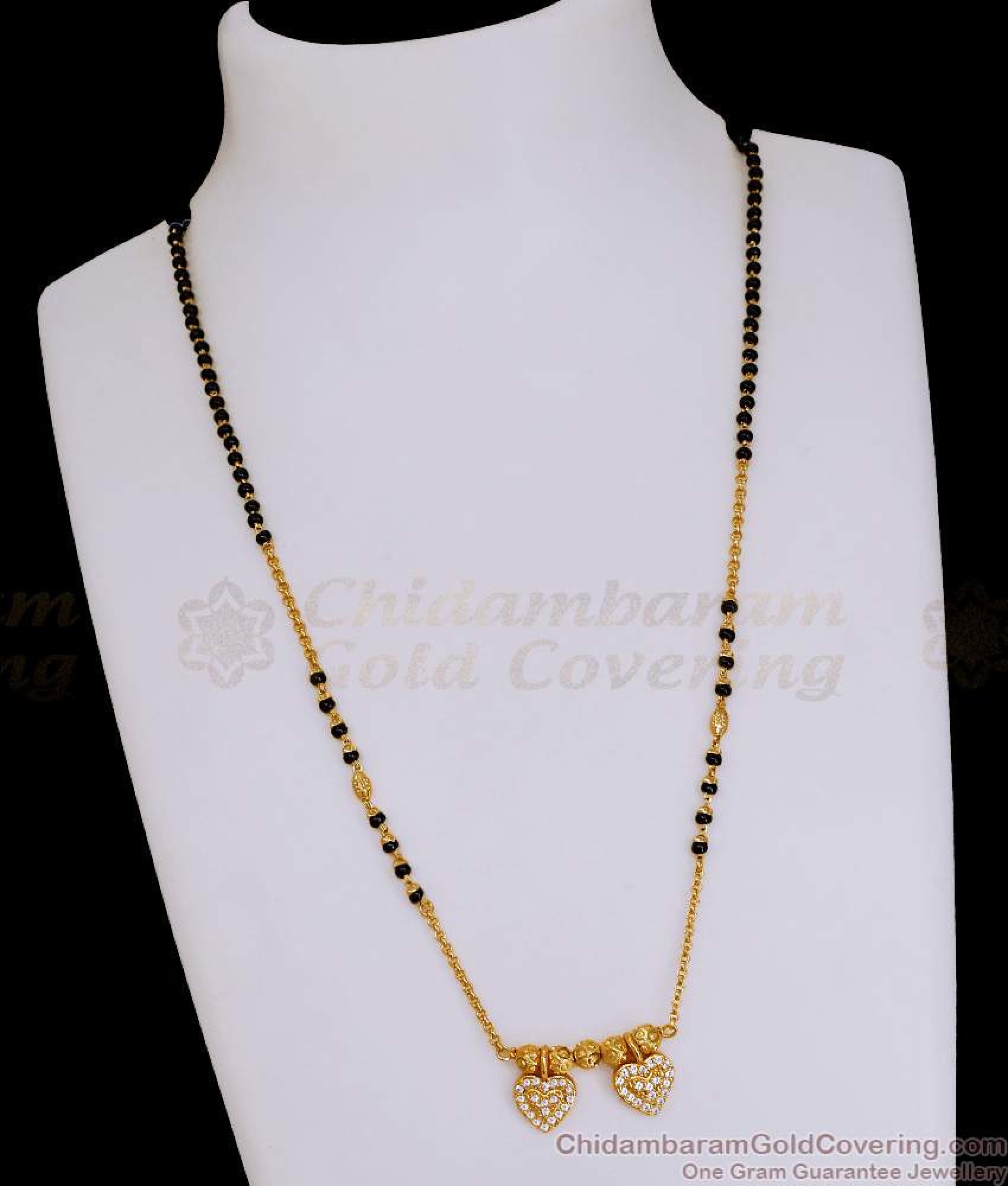 Stylish White Stone Heart Shaped Gold Mangalsutra Thali Chain With ...