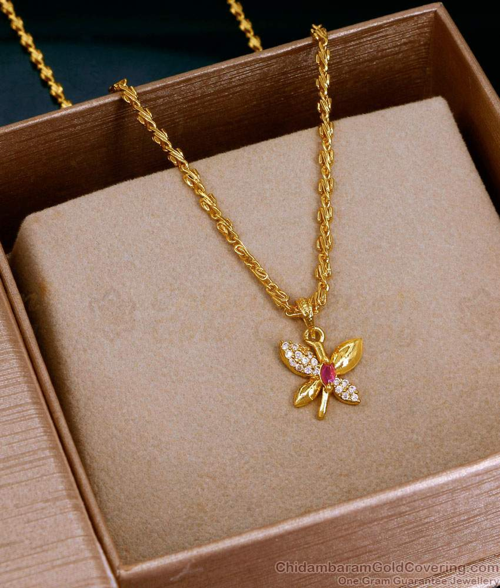 Daily Wear Gold Imitation Floral Pendant Chain With Stones SMDR2777