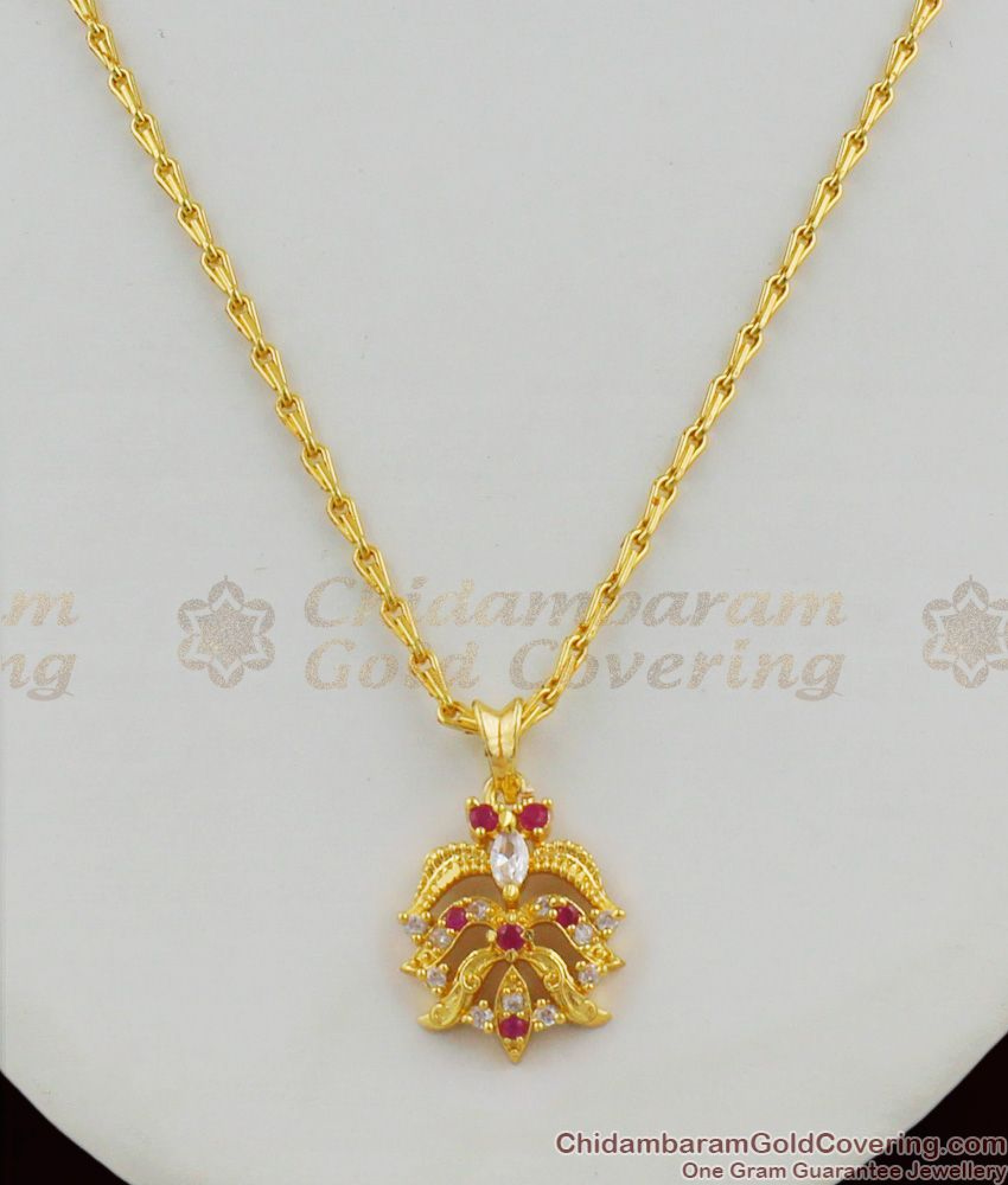 Kerala Model Multi Color Stone Pure Gold Pendant Chain For Daily Wear ...