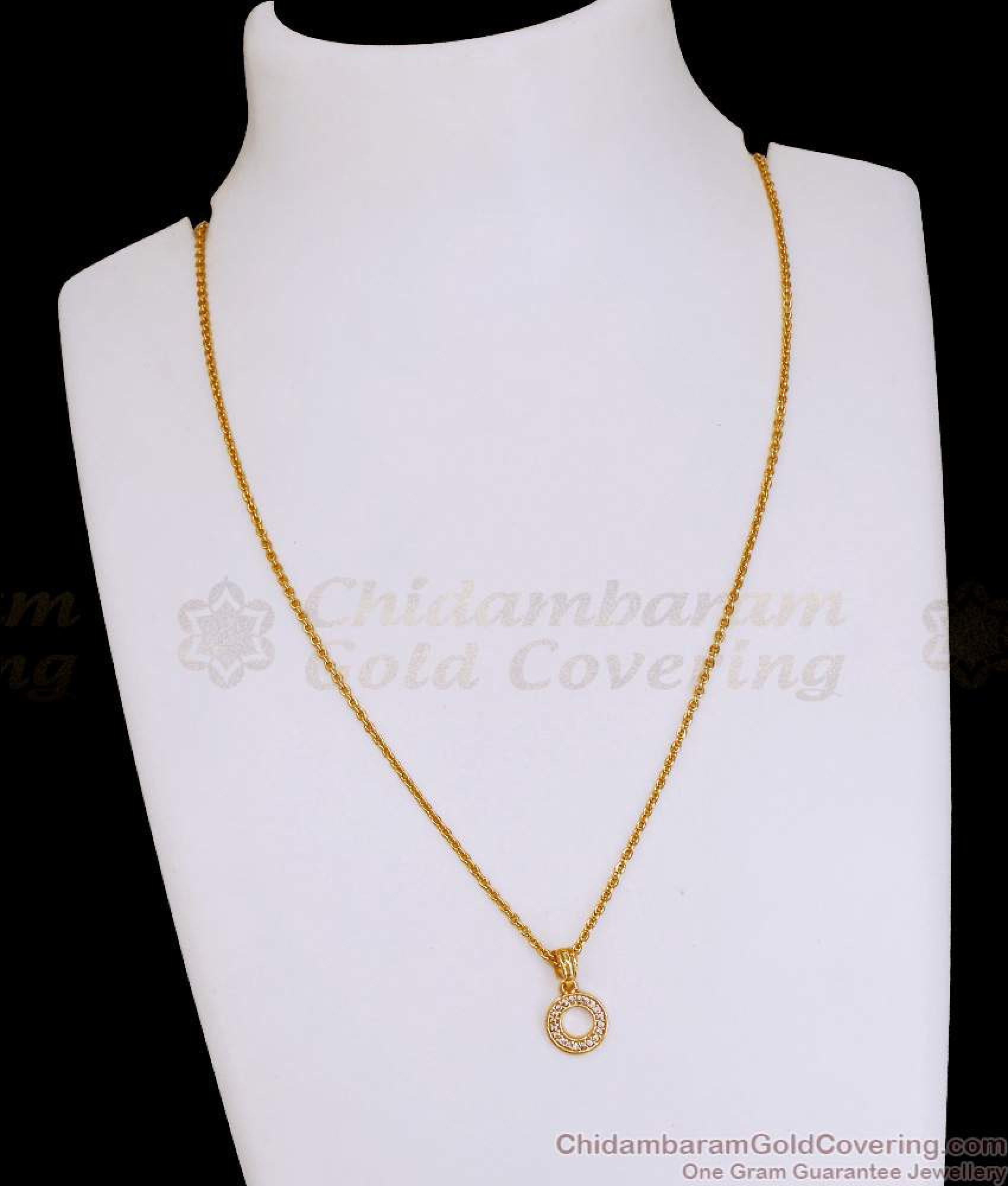 Daily Wear Gold Imitation White Stone Short Pendant Chain Design SMDR2785