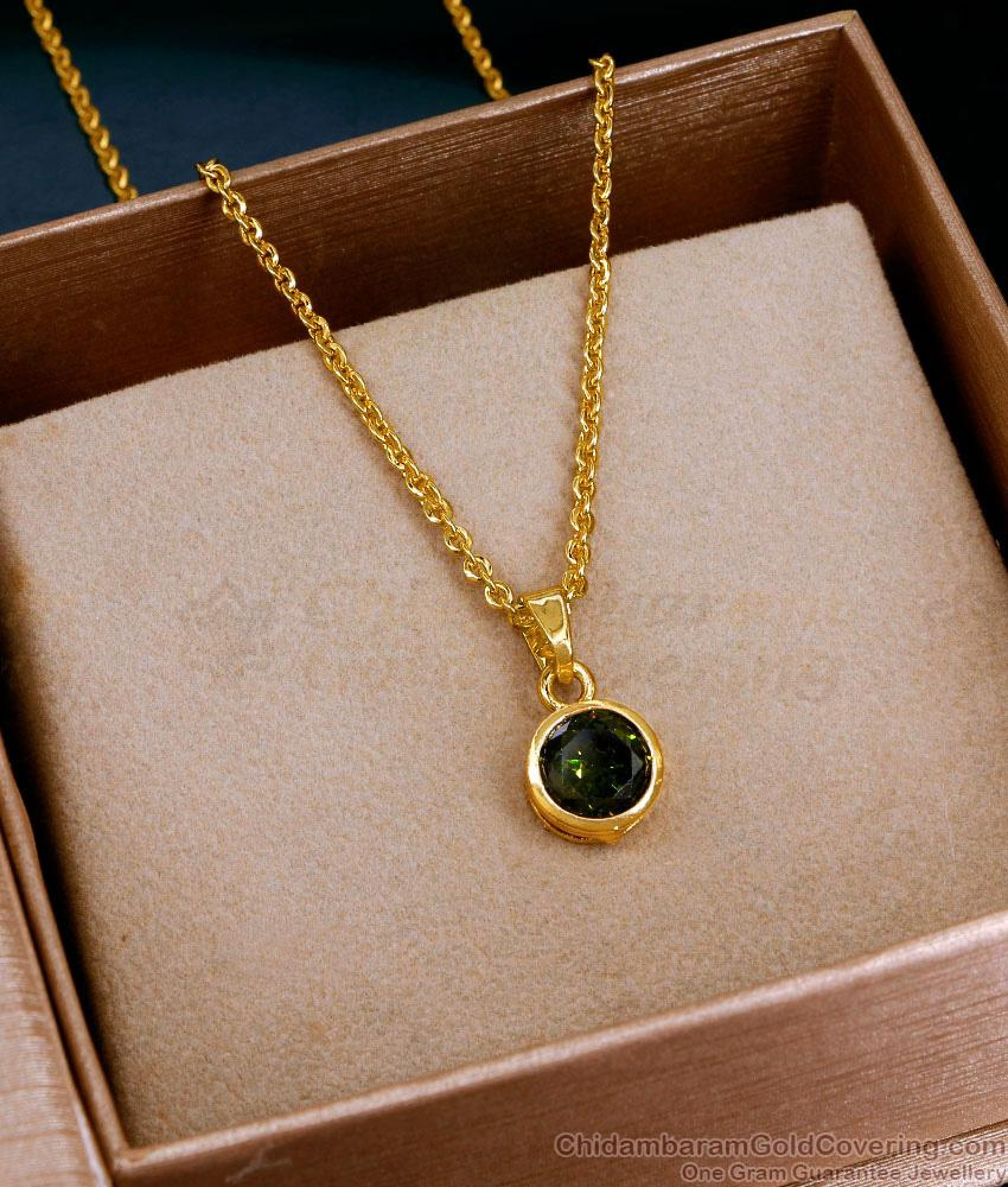 Buy Emerald Stone Micro Gold Polish Pendant Chain Designs Online SMDR2801