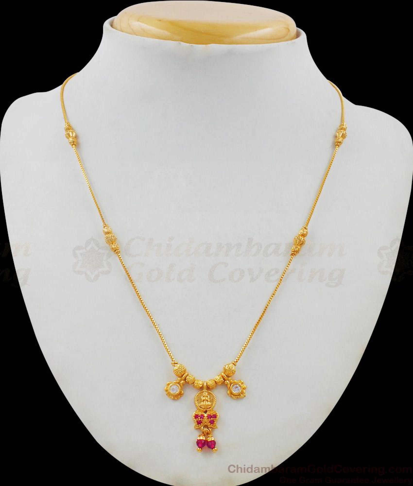 Traditional Lakshmi Design Gold Pendant Chain With Multi Color Stones ...
