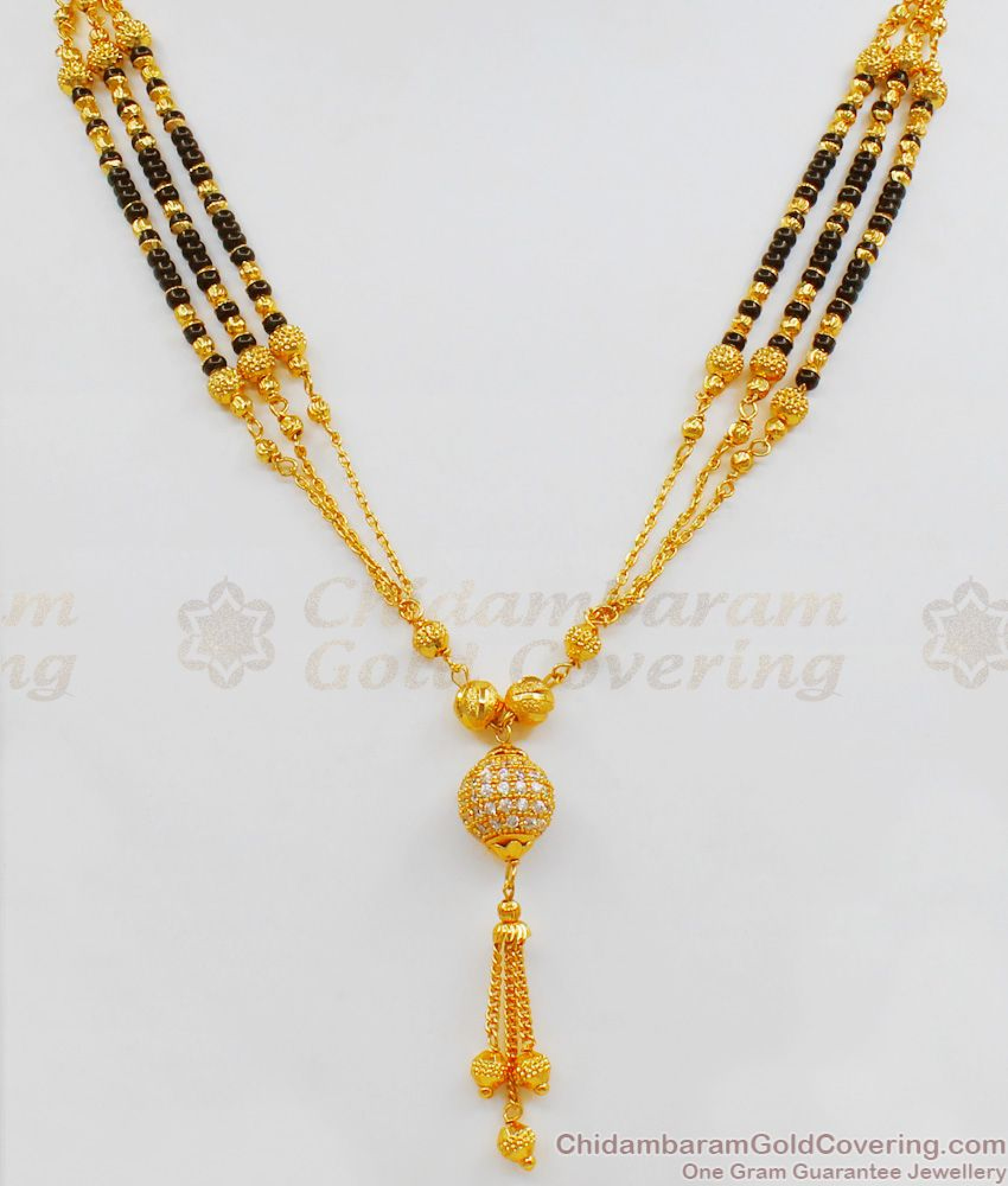 One Gram Gold Latest Black Beads Mangalsutra Type Gold Plated Short ...