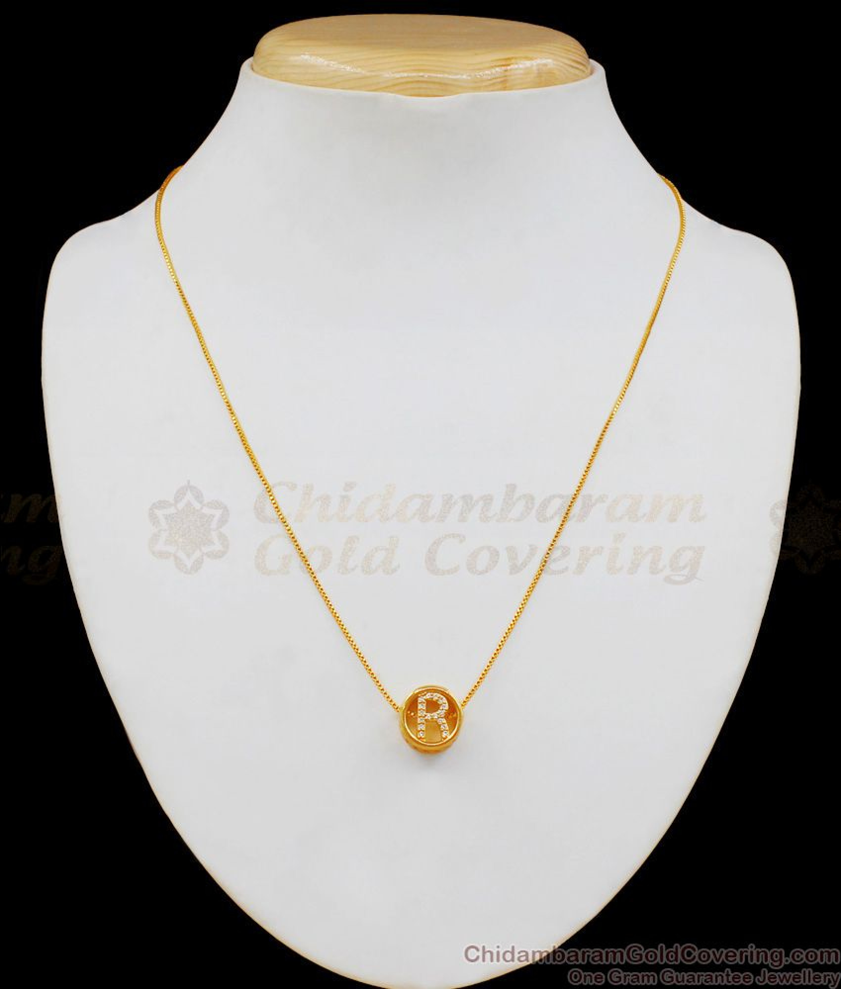 Alphabet Letter R Diamond Pendant With Short Chain Gold Plated ...