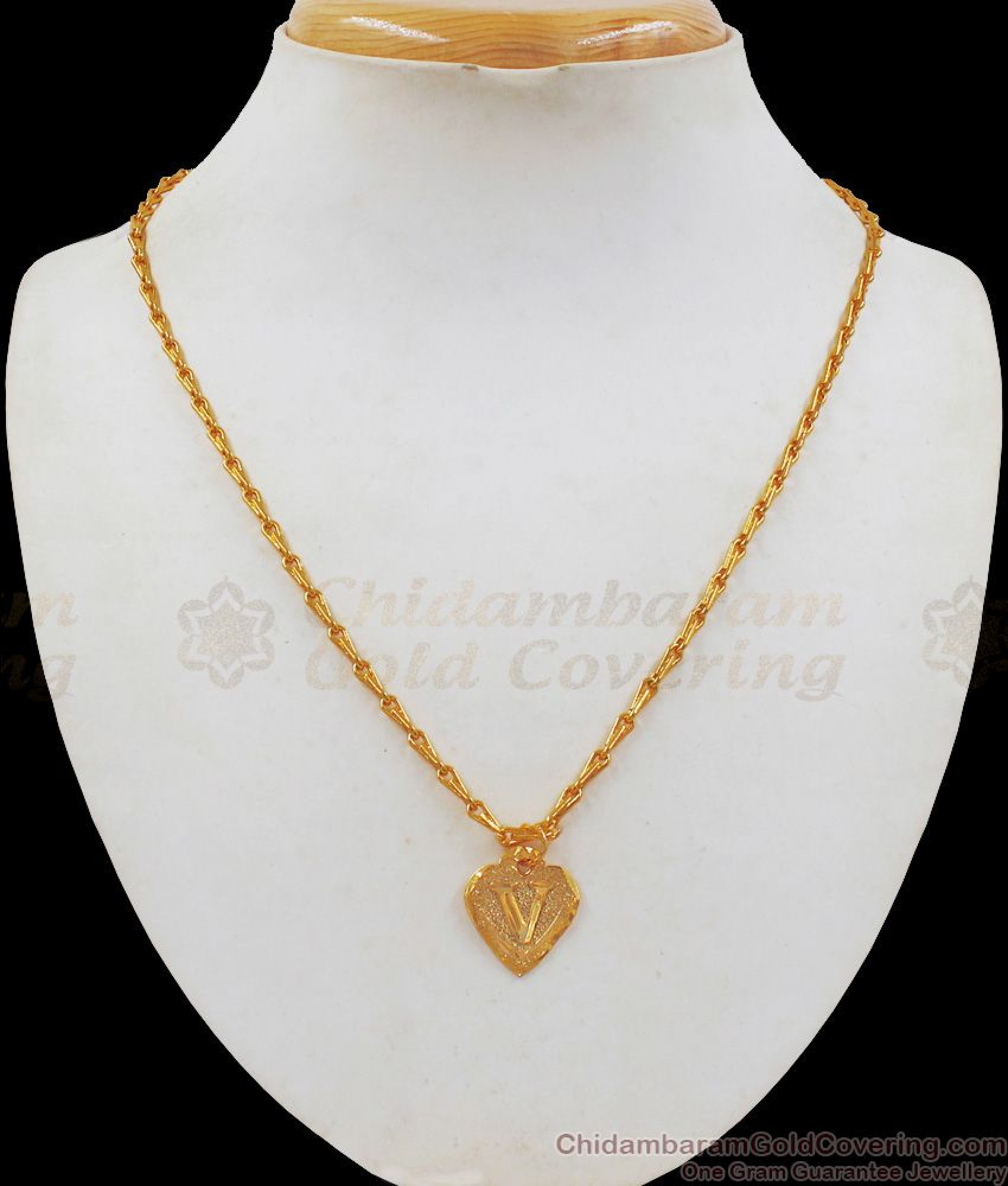 V For Victory Name Alphabet Pendant One Gram Gold Short Chain ...