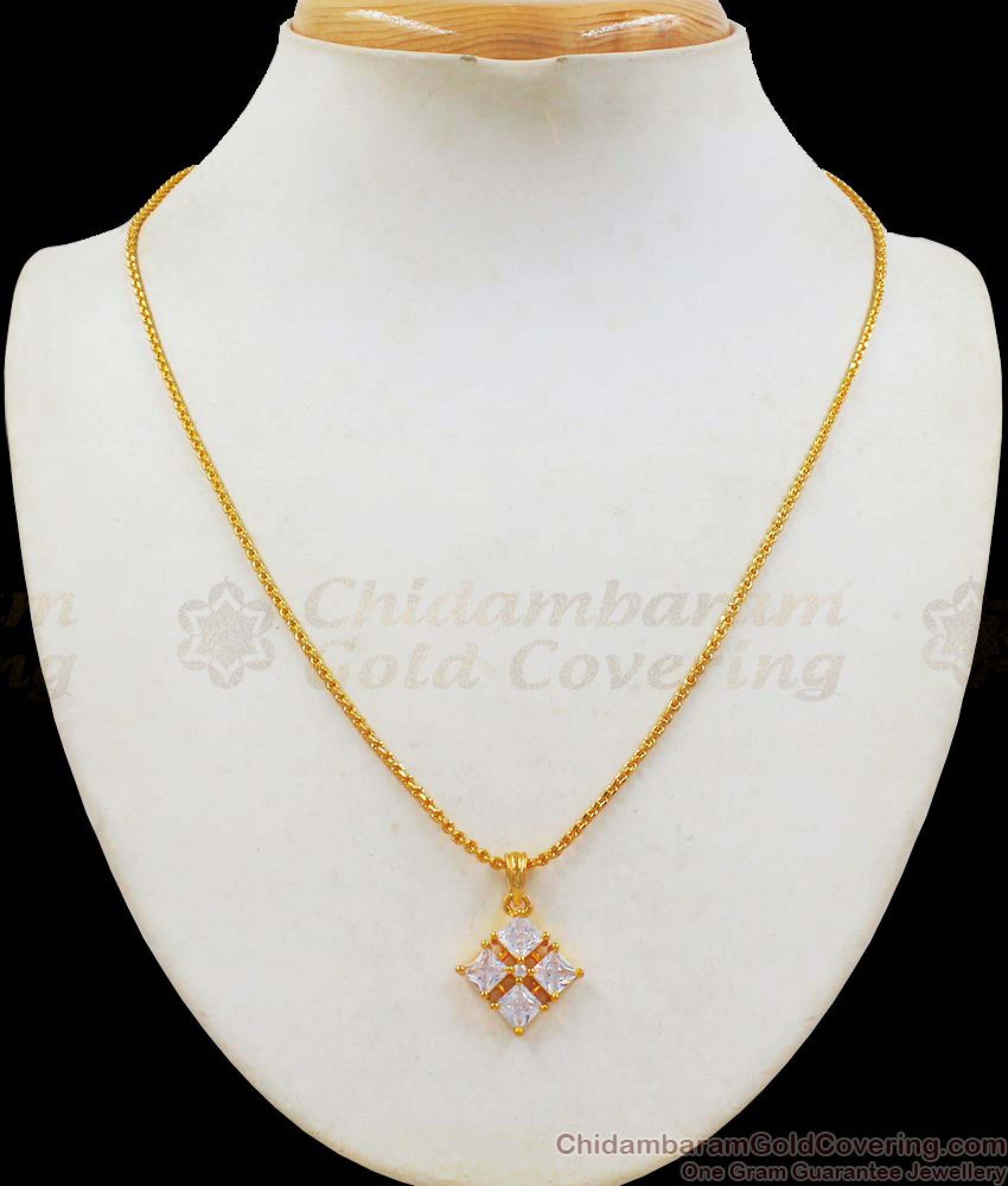 Buy AD White Stone Pendant Chain Model Short Chain For Ladies SMDR617