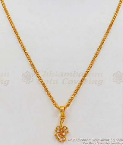 1 Gram Gold Pendant Chain White Stone Floral Design SMDR833