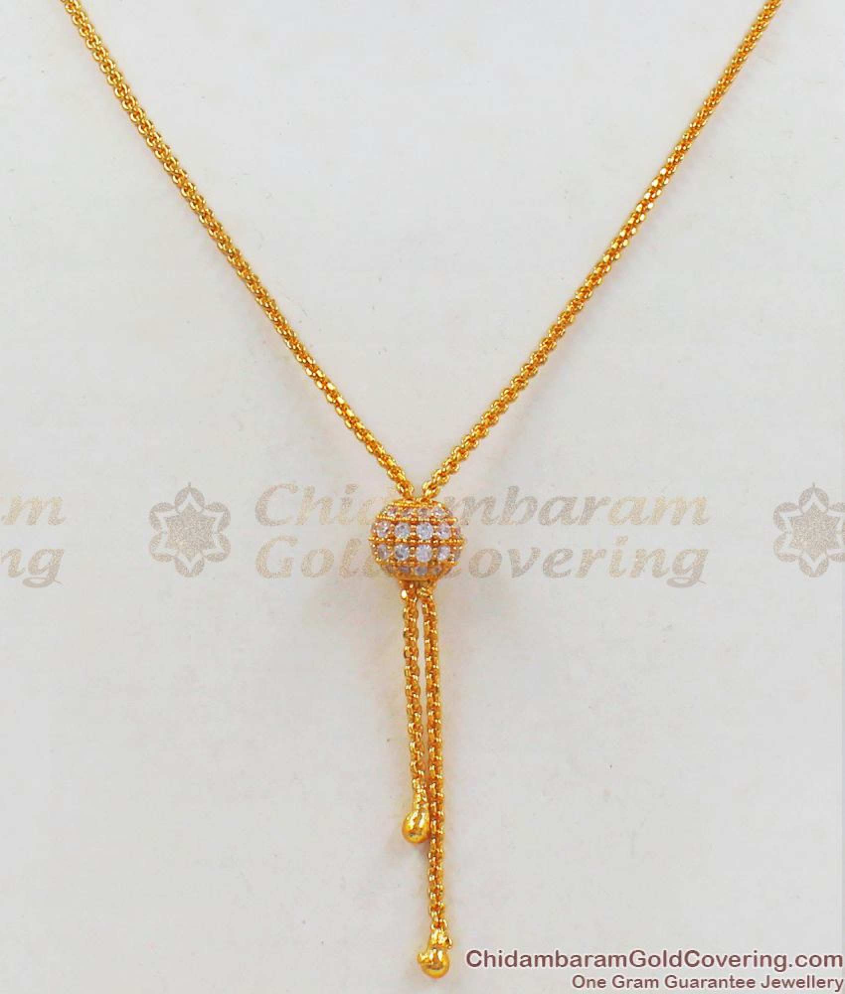 AD White Stone Ball Pendant Gold Short Chain SMDR689